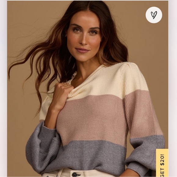Lulus | Sweaters | Lulus Open Book Cream Color Block Balloon Sleeve ...